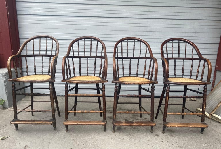 Rare Set of 4 Windsor, Oak and Cane Spindle Turned Legs Bar / Counter ...