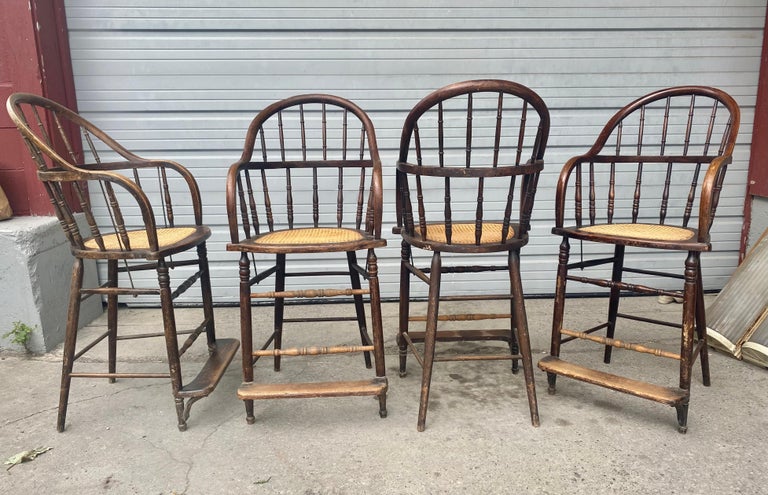 Rare Set of 4 Windsor, Oak and Cane Spindle Turned Legs Bar / Counter ...