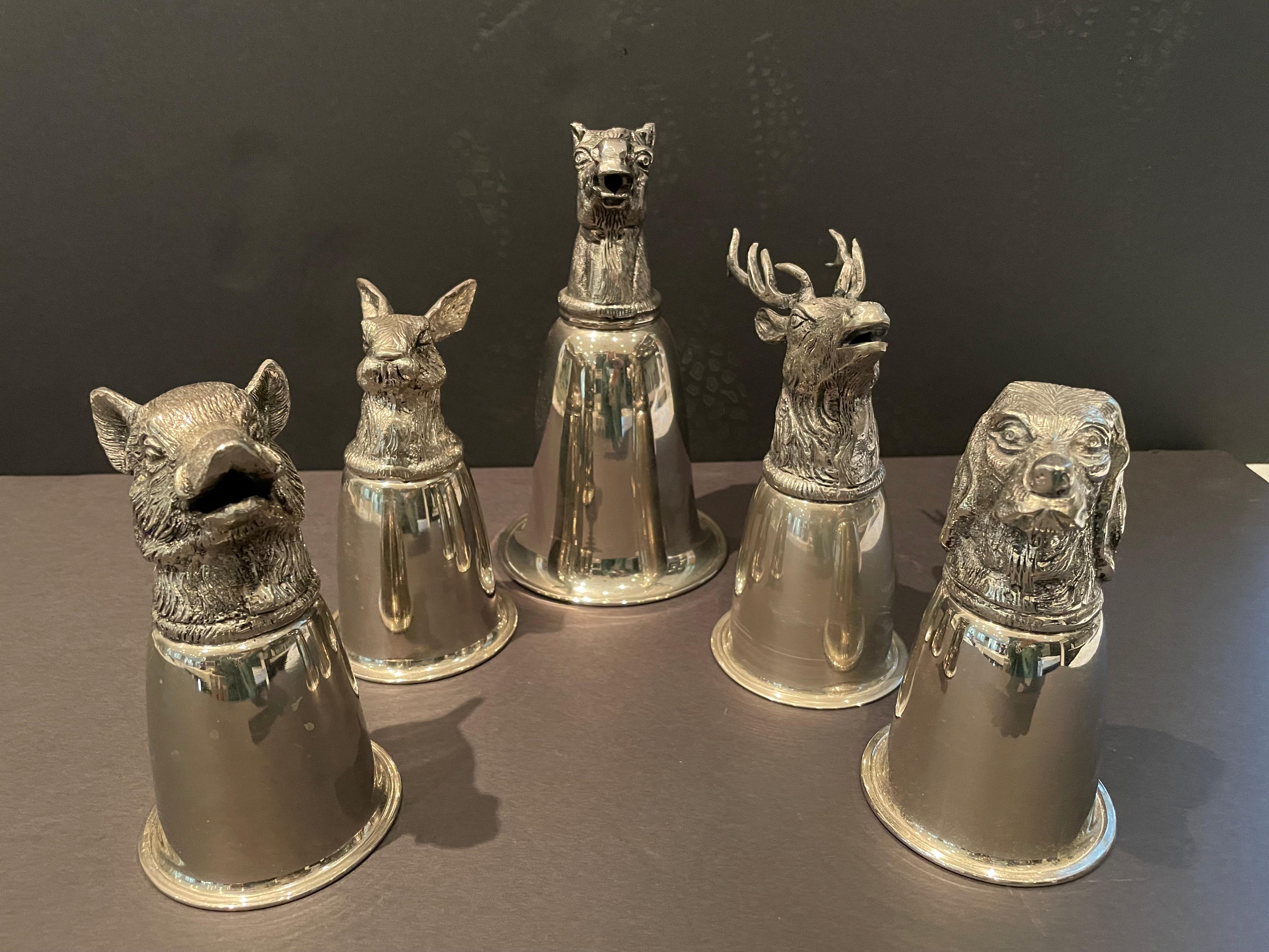 Rare Set of 5 Whimsical Gucci Animal Motif Stirrup Cups For Sale at 1stDibs