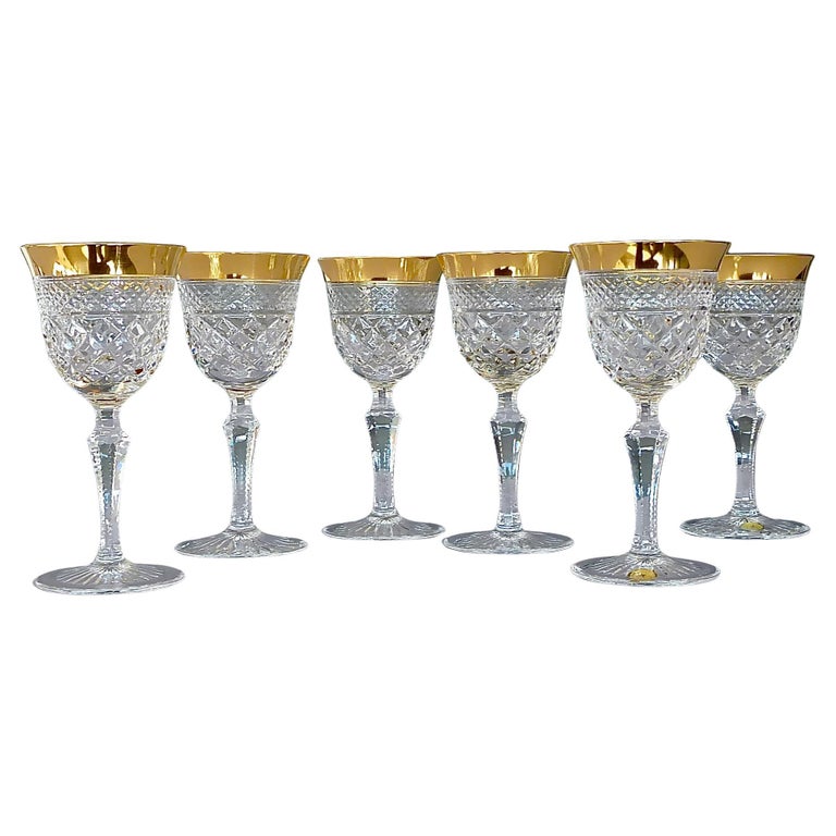 Rare Set of 6 Dessert Wine Glasses Gold Crystal Stemware ...