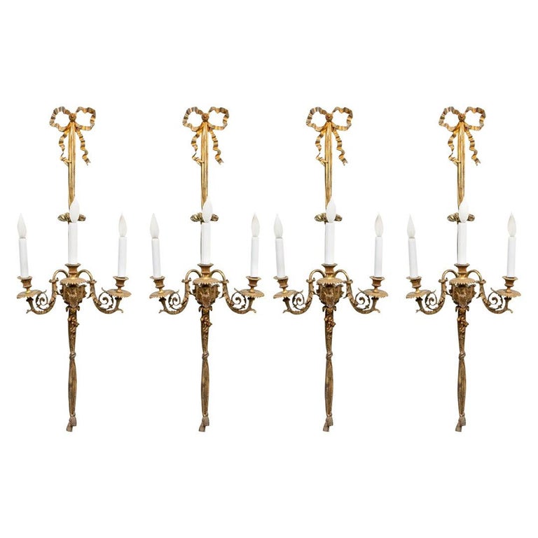 Extraordinary Set of Four Classic French Bow Bronze Sconces For Sale at ...