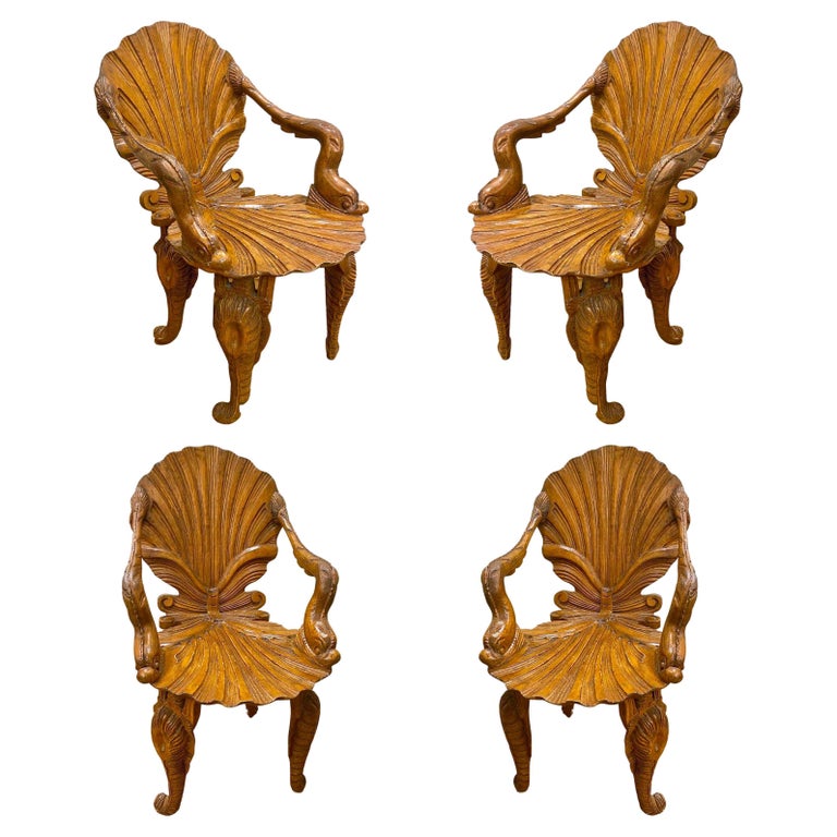 Rare Set of Three Hand Carved Italian Fruitwood Grotto Chairs For Sale ...