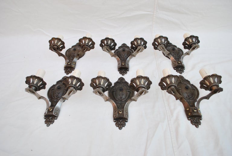 Rare Set of Six 1920s Iron Sconces For Sale at 1stDibs