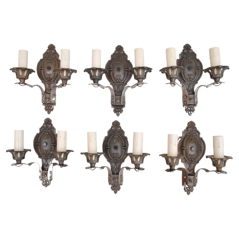 Rare Set of Six 1920s Iron Sconces For Sale at 1stDibs