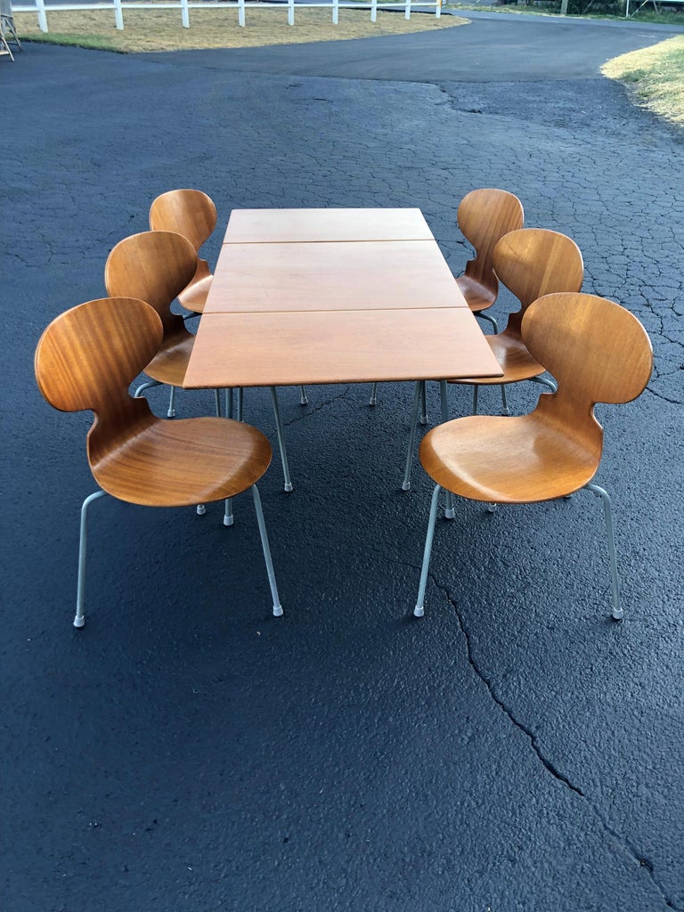 Rare Set of Six Arne Jacobsen Ant Chairs with Drop-Leaf Table For Sale ...