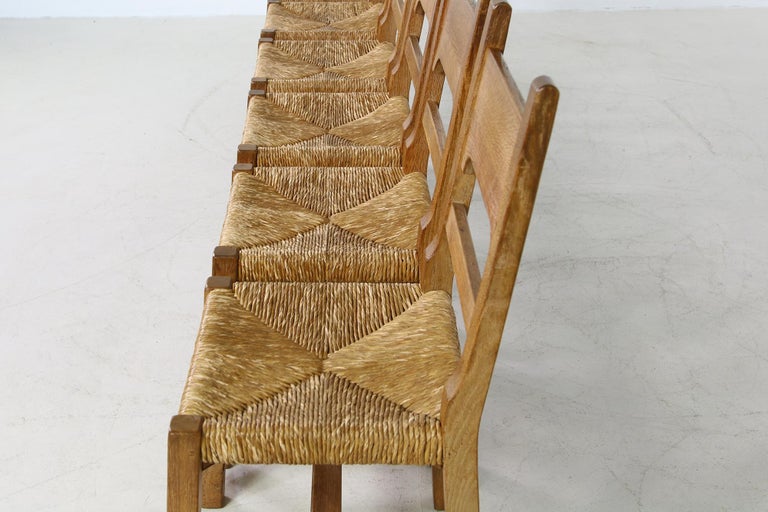 Rustic Set of Six Mid Century Modern Vintage Solid Oak, Rush Chairs ...