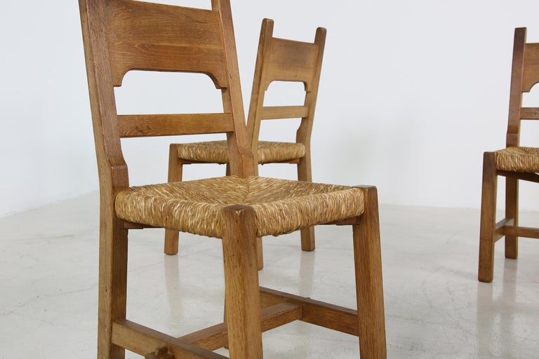 Rustic Set of Six Mid Century Modern Vintage Solid Oak, Rush Chairs ...