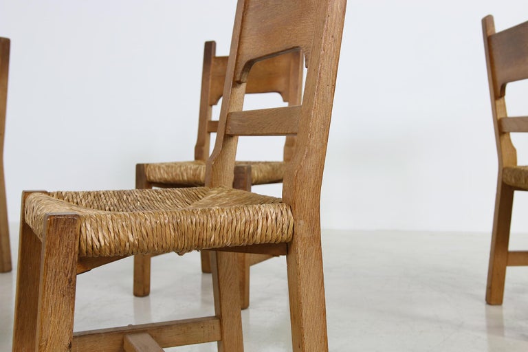 Rustic Set of Six Mid Century Modern Vintage Solid Oak, Rush Chairs ...