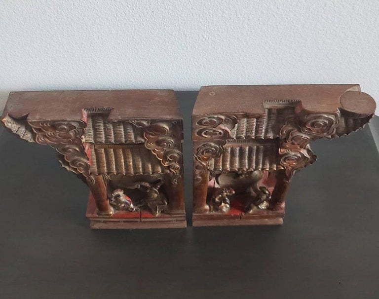 Rare Set of Two Qing Dynasty Chinese Architectural Temple Brackets For ...