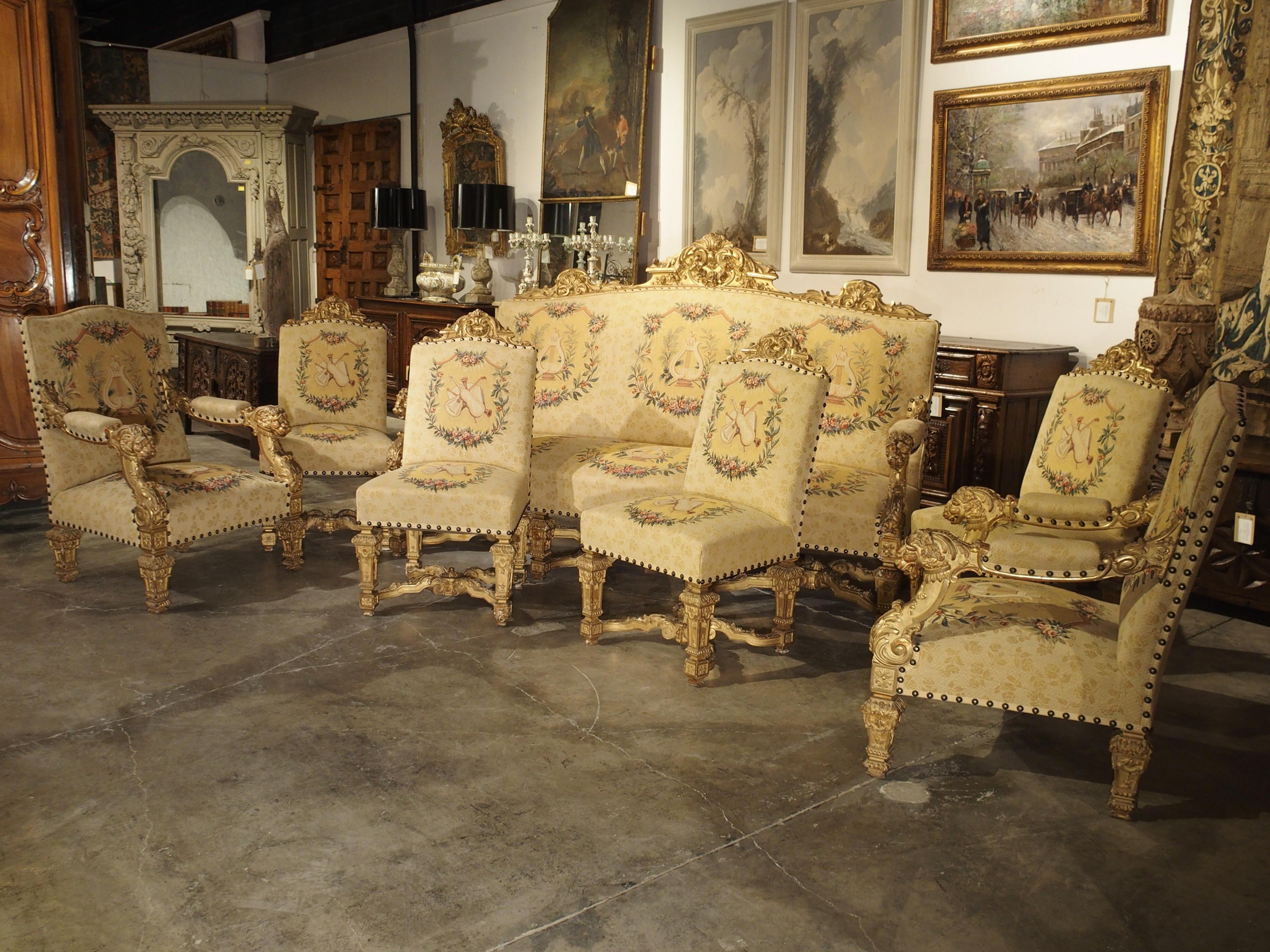 Rare Seven-Piece Louis XIV Style Giltwood Salon Suite from France ...