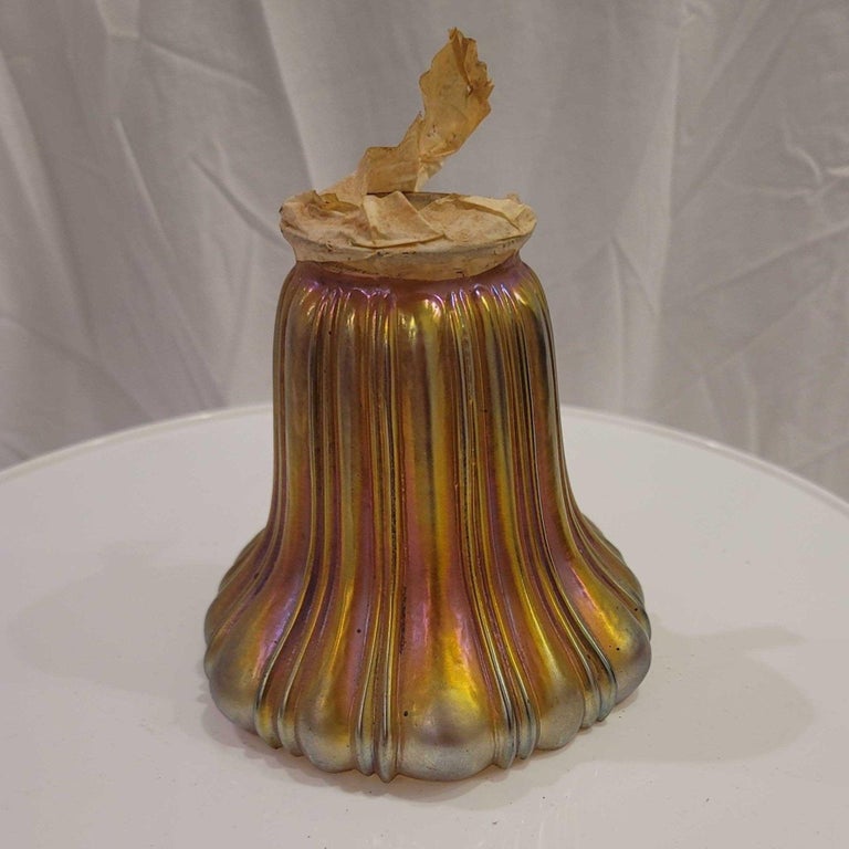 Rare Signed Carder Steuben Gold Aureen Iridescent Shade with Brass Lady ...