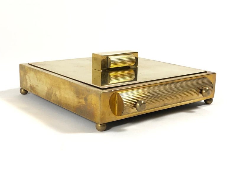 Rare in the Style of Gabriella Crespi Gold Cigarette / Pill Box Desk ...