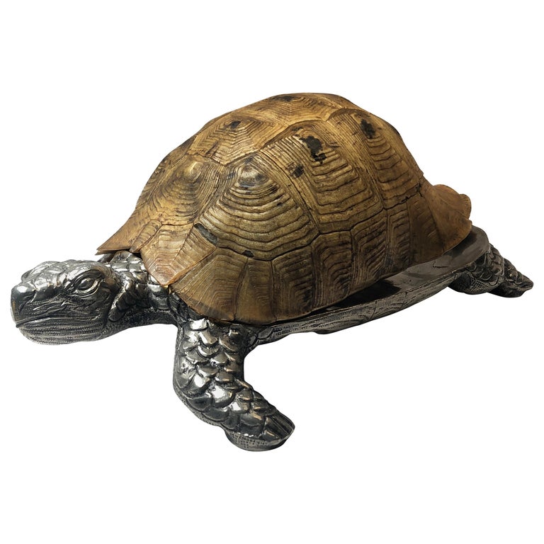 Rare Signed Gabriella Crespi Large Real Turtle Shell Box Silver ...