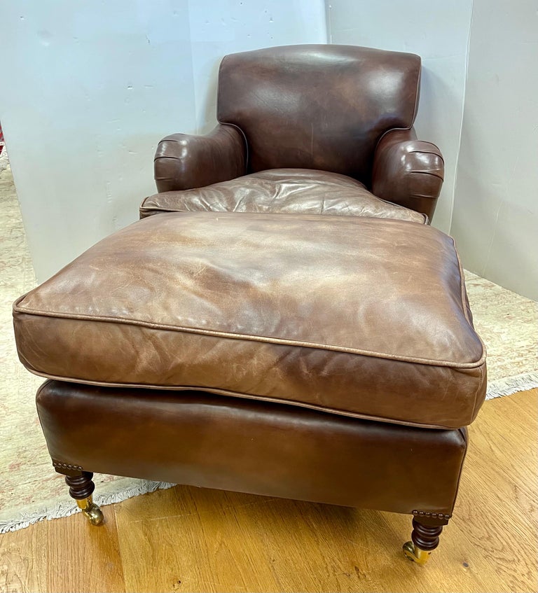 Rare Signed George Smith Leather Club Chair Armchair and Ottoman For ...