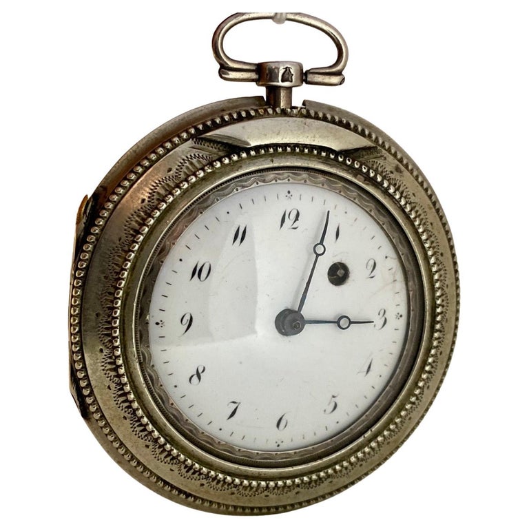 Rare Silver and Tortoise Shell Pair Cased Verge Pocket Watch For Sale ...