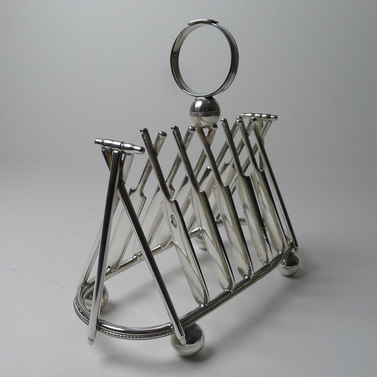 Rare Silver Plated Cricket Toast Rack - Reg. 1872 For Sale at 1stDibs