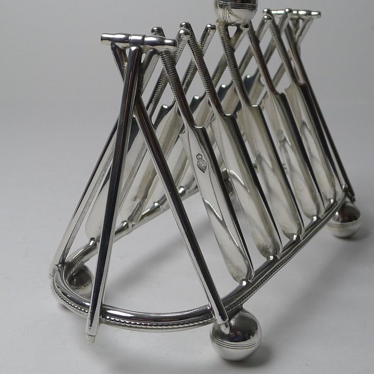 Rare Silver Plated Cricket Toast Rack - Reg. 1872 For Sale at 1stDibs