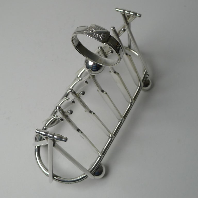 Rare Silver Plated Cricket Toast Rack - Reg. 1872 For Sale at 1stDibs