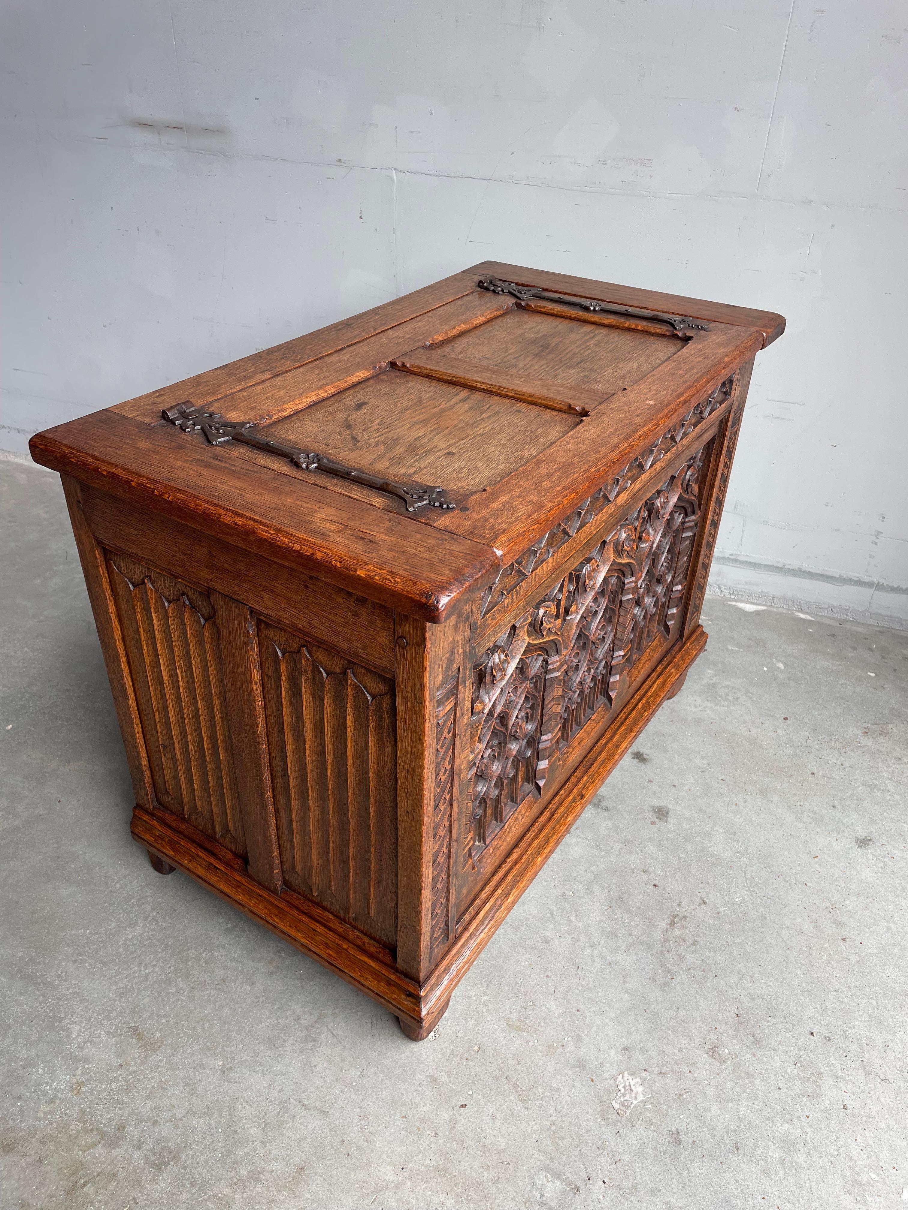 Rare Size Antique Gothic Revival Hand Carved Oak Chest / Trunk with ...