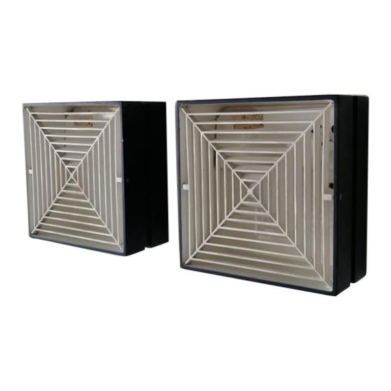 Rare Square Shape Black and White Metal Pair of Sconces by Staff ...