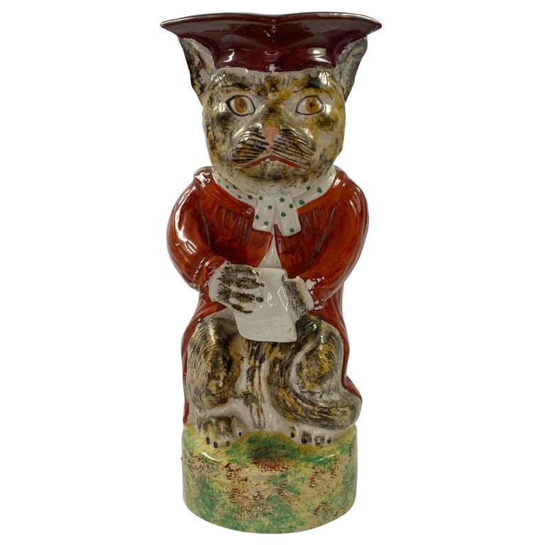 Rare Staffordshire Pottery Cat Jug, c. 1860 at 1stDibs