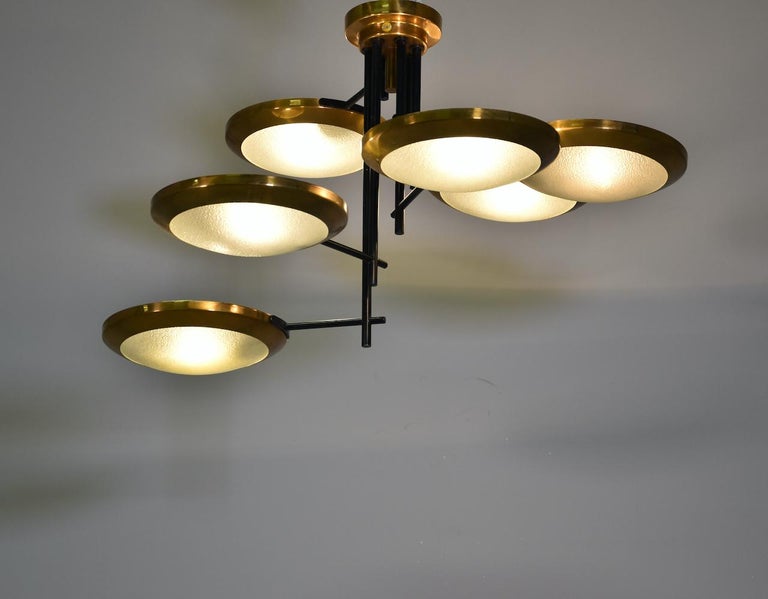 Rare Stilnovo Six Discs Ceiling Lamp in Brass and Glass, Italy 1950s ...