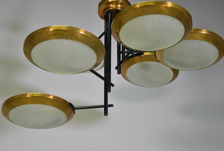 Rare Stilnovo Six Discs Ceiling Lamp in Brass and Glass, Italy 1950s ...