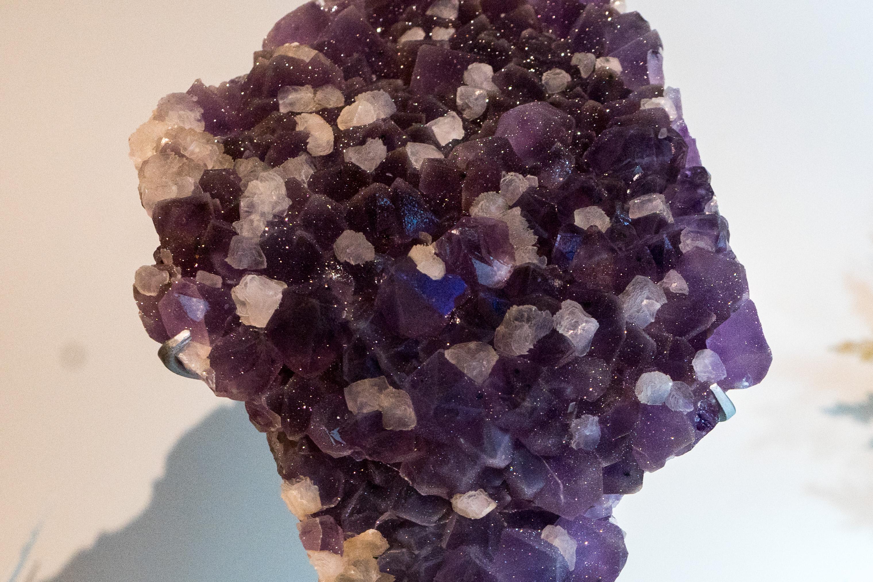 Rare Sugar Coated Amethyst Cluster, Deep Purple with Calcite Inclusions For Sale at 1stDibs