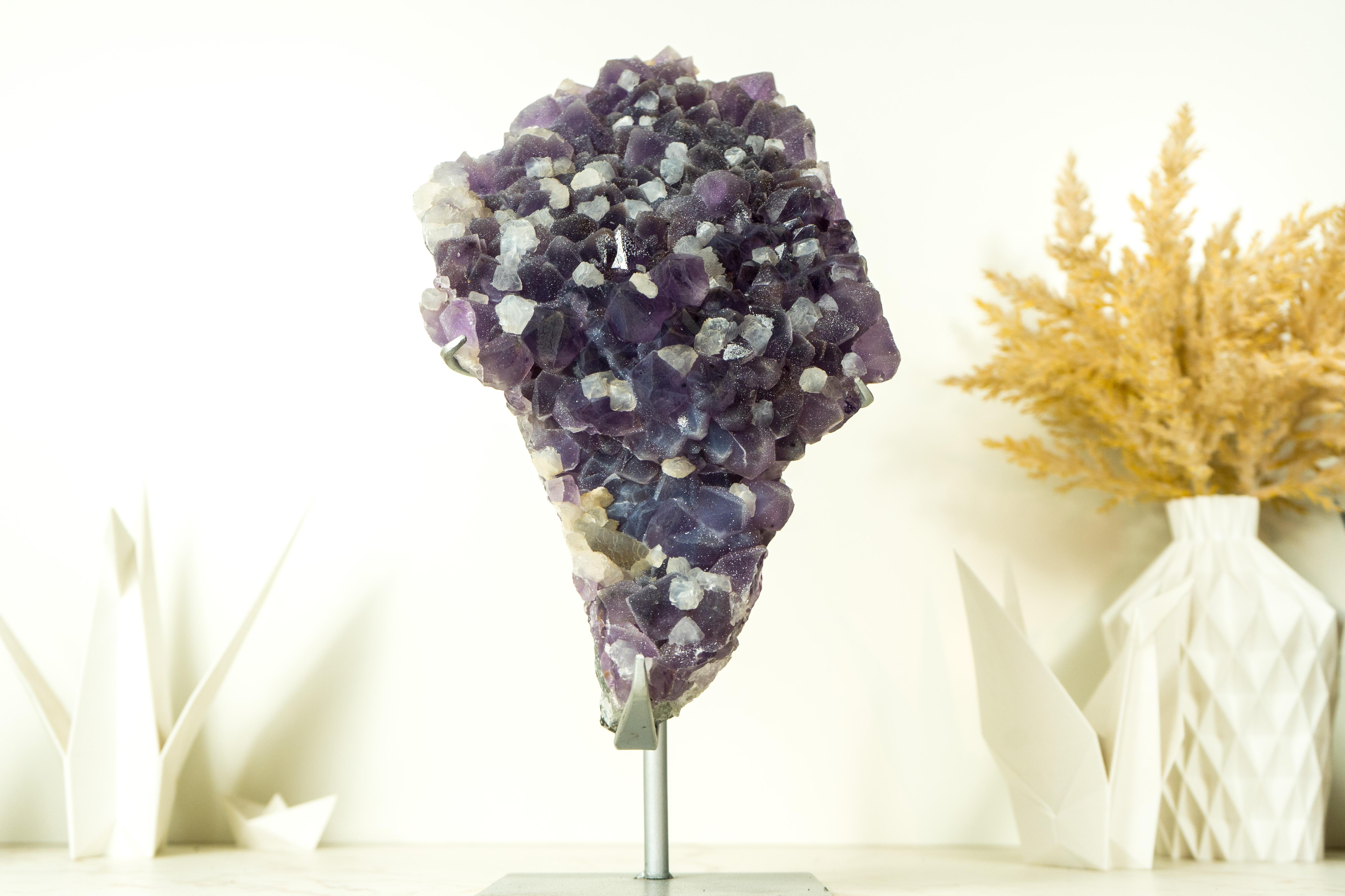 Rare Sugar Coated Amethyst Cluster, Deep Purple with Calcite Inclusions For Sale at 1stDibs
