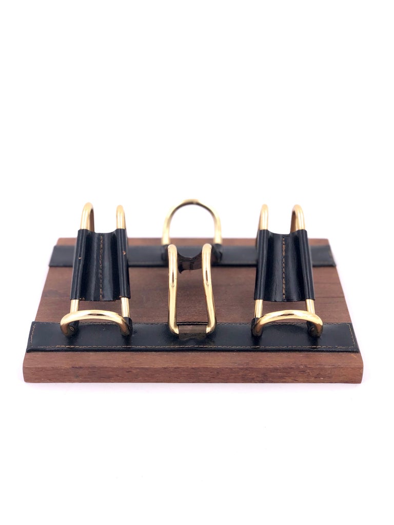 Rare Teak Brass and Leather Pipe Rest Holder Midcentury at 1stDibs