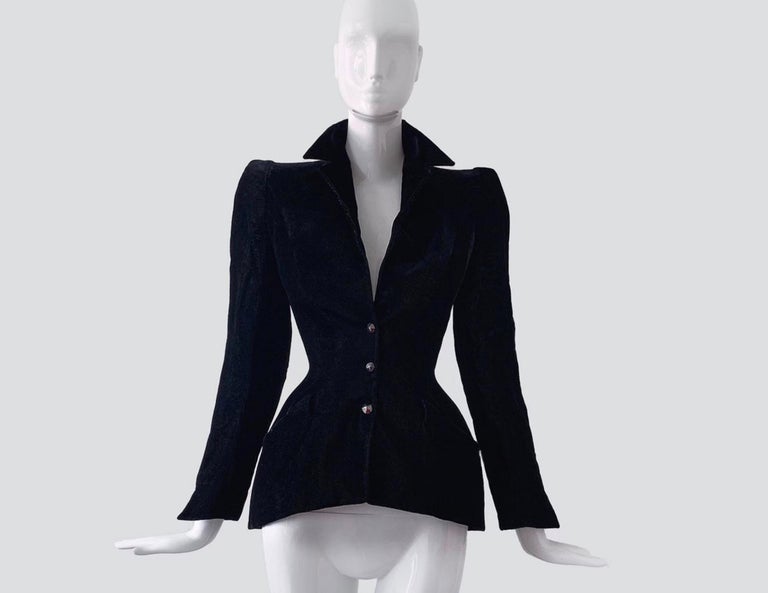 Rare Thierry Mugler Blazer Jacket Black Metallic Glitter Velvet ...