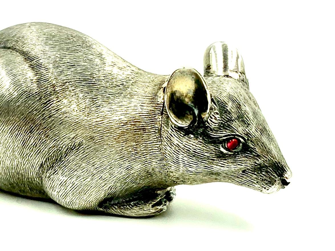 Fine Figural Antique English Silver Cabochon Ruby Eyes Mouse Snuff Pill ...