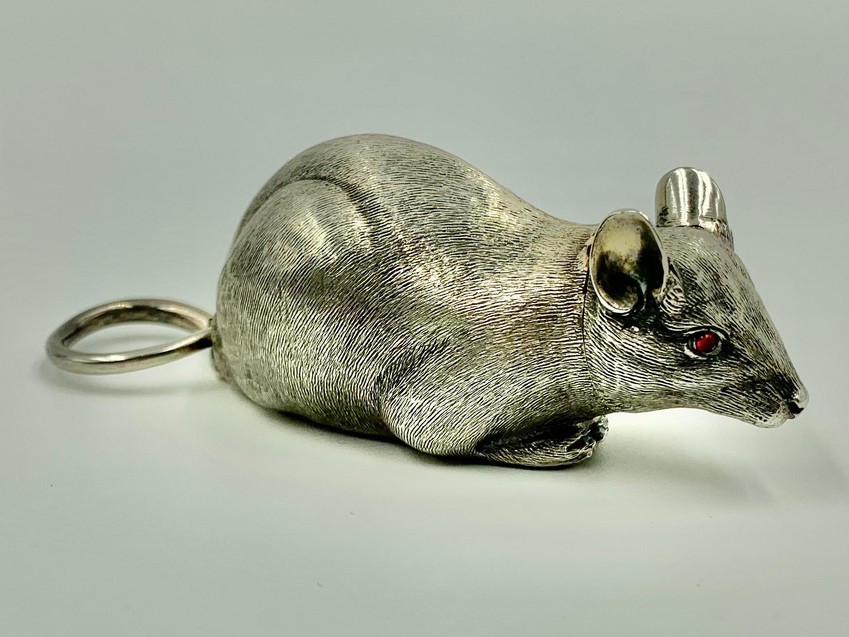 Fine Figural Antique English Silver Cabochon Ruby Eyes Mouse Snuff Pill ...