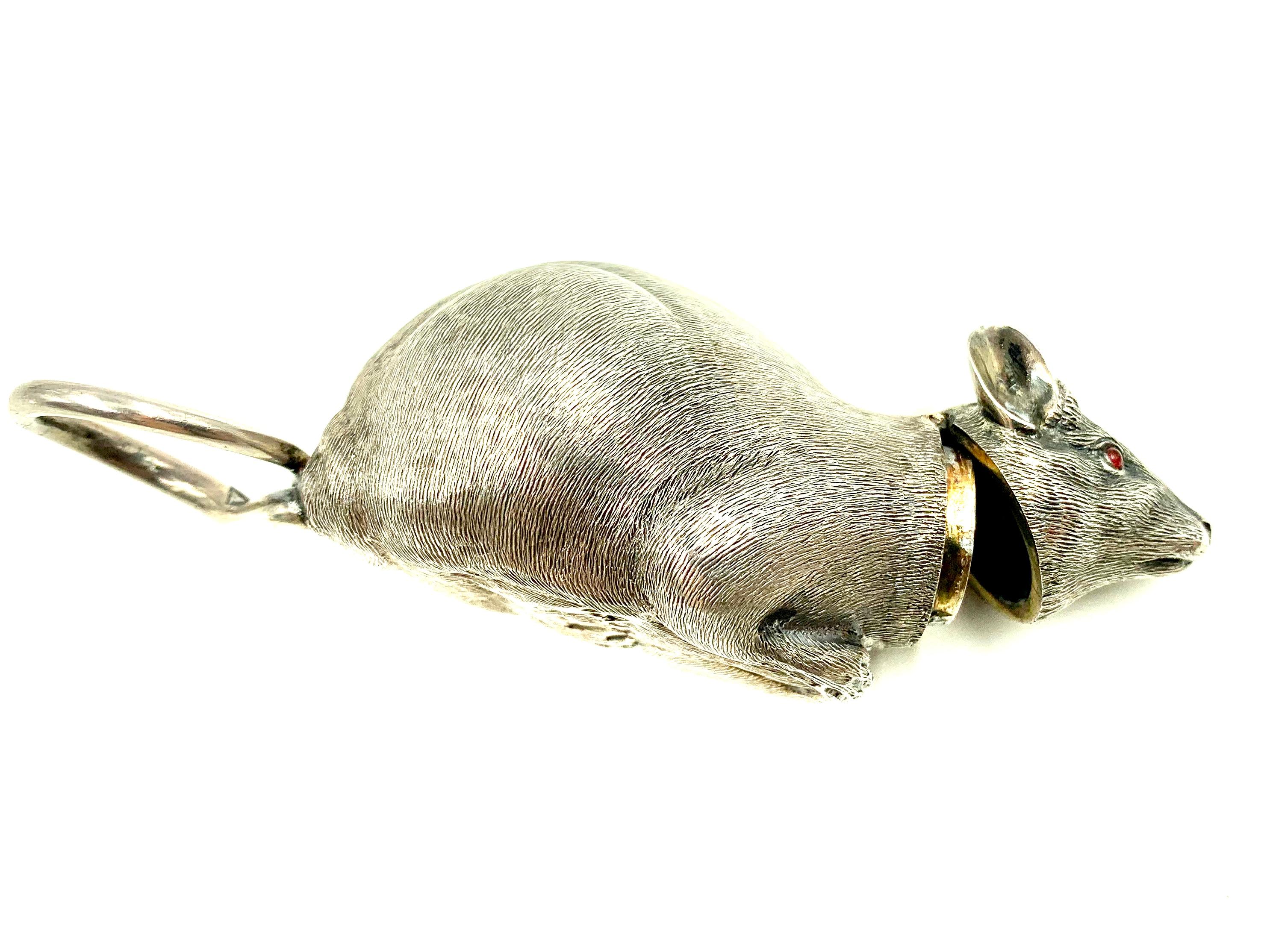 Fine Figural Antique English Silver Cabochon Ruby Eyes Mouse Snuff Pill ...