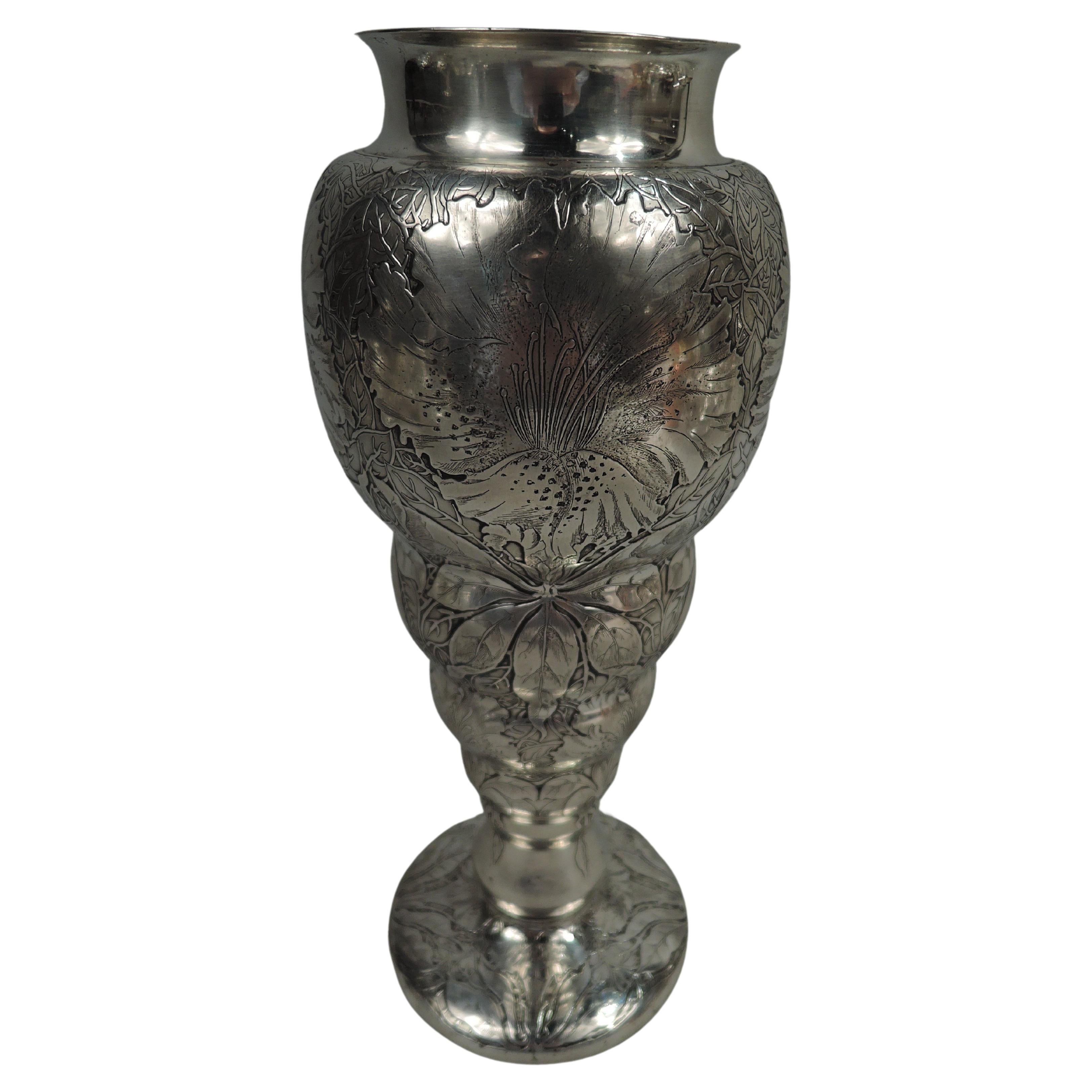 Rare Tiffany Aesthetic Sterling Silver Vase For Sale at 1stDibs