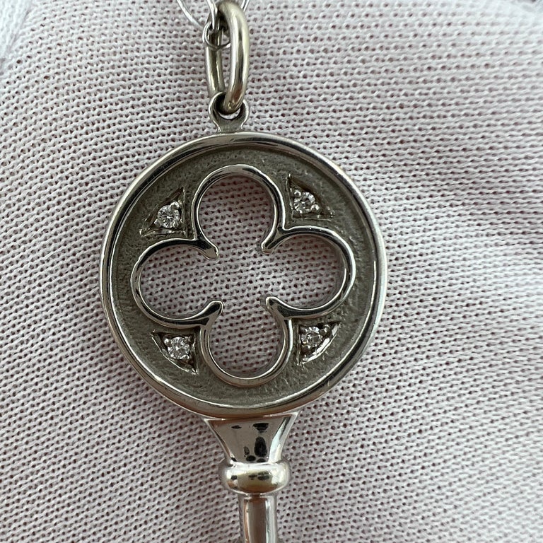 Rare Tiffany and Co. Diamond 4 Leaf Clover 18k White Gold Key Pendant ...