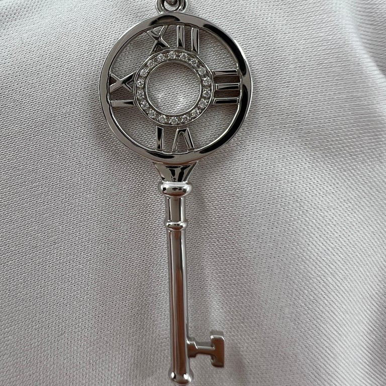 Rare Tiffany and Co. Diamond Atlas 18k White Gold Key Pendant Necklace ...