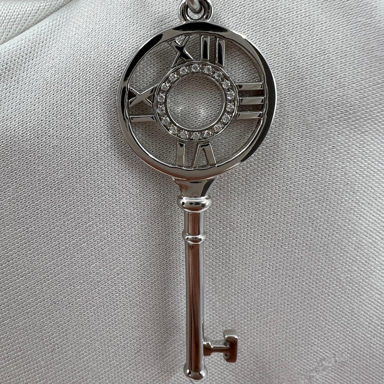 Rare Tiffany and Co. Diamond Atlas 18k White Gold Key Pendant Necklace ...