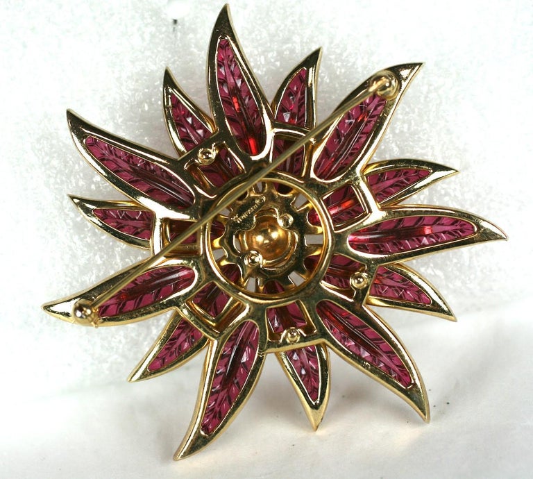 Rare Trifari Alfred Philippe Pave and Invisibly Set Ruby Flower Brooch ...