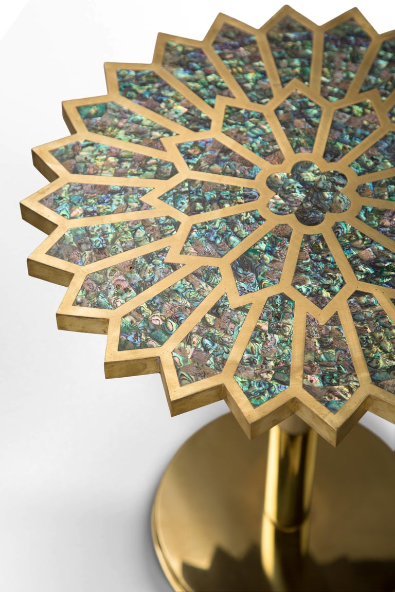 Rare Turquoise Mother-of-Pearl Side Table Handcrafted into a Flower ...