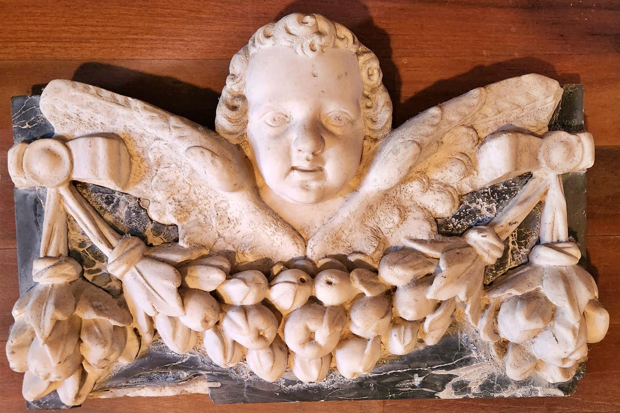 Rare Tuscan Marble Sculpture "Classic Happy Angel with Fruit Garland ...