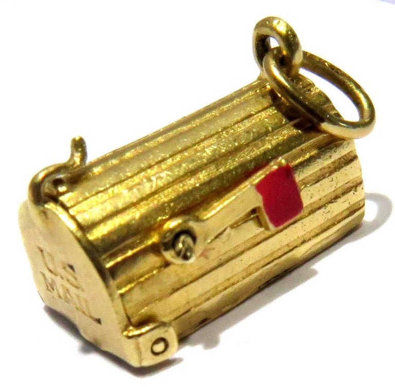 Rare U S Mailbox Opens and Movable Enamel Flag Gold Vintage Charm ...