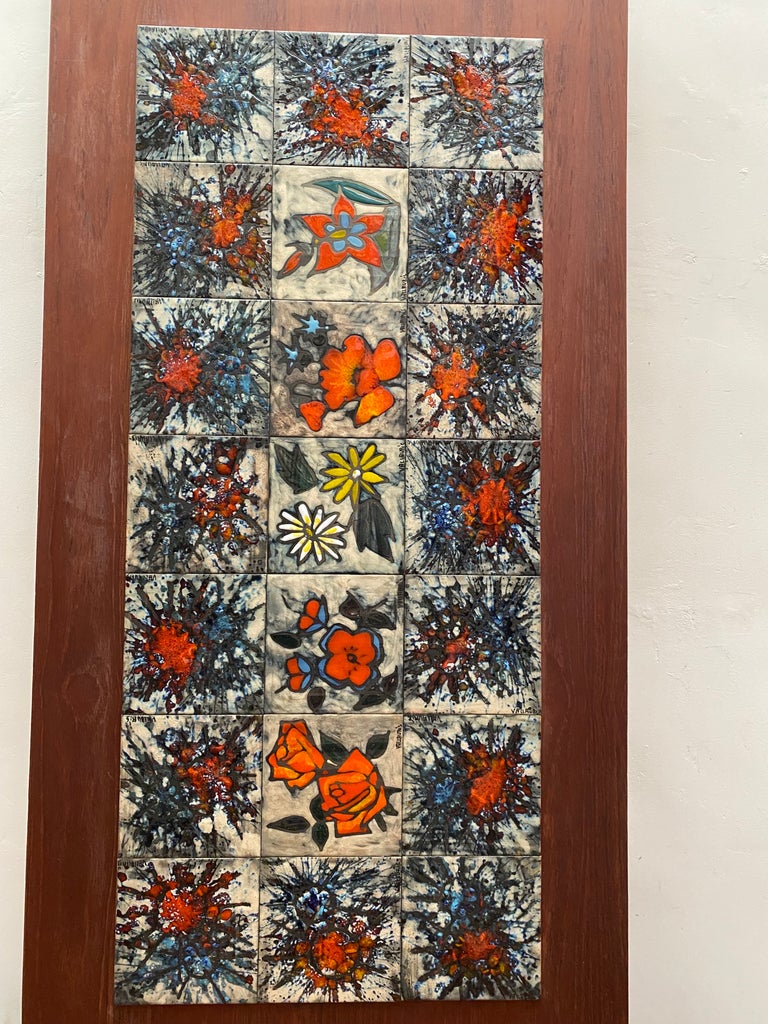 Rare Vallauris Tile Wall Hanging Tableau with Flowers France 1960s For ...