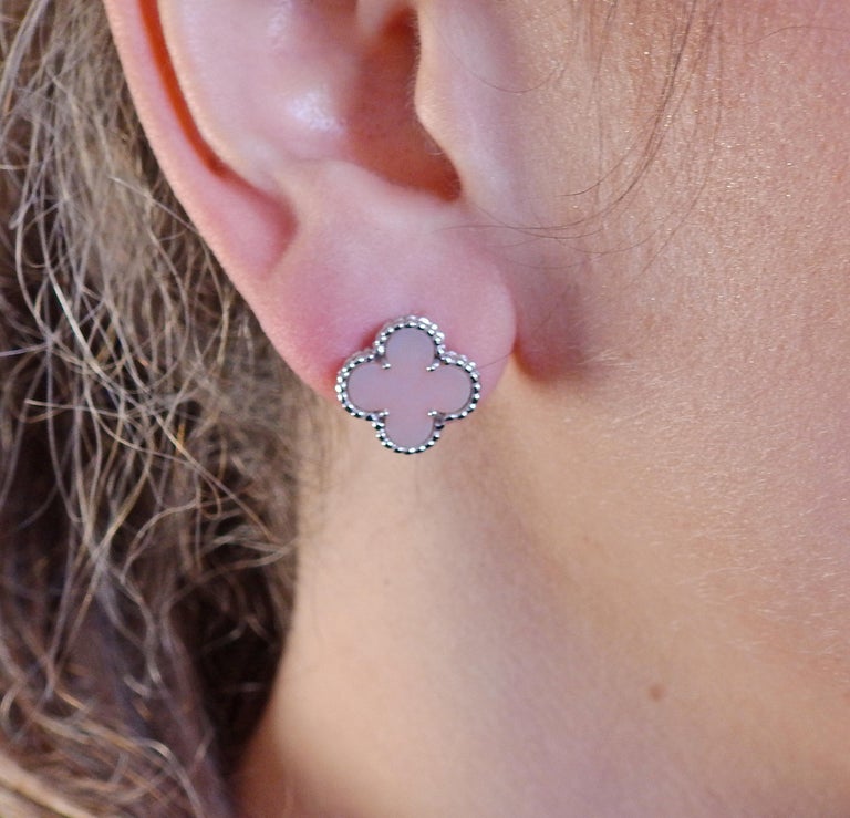 Rare Van Cleef and Arpels Vintage Alhambra Pink Opal Gold Earrings For ...