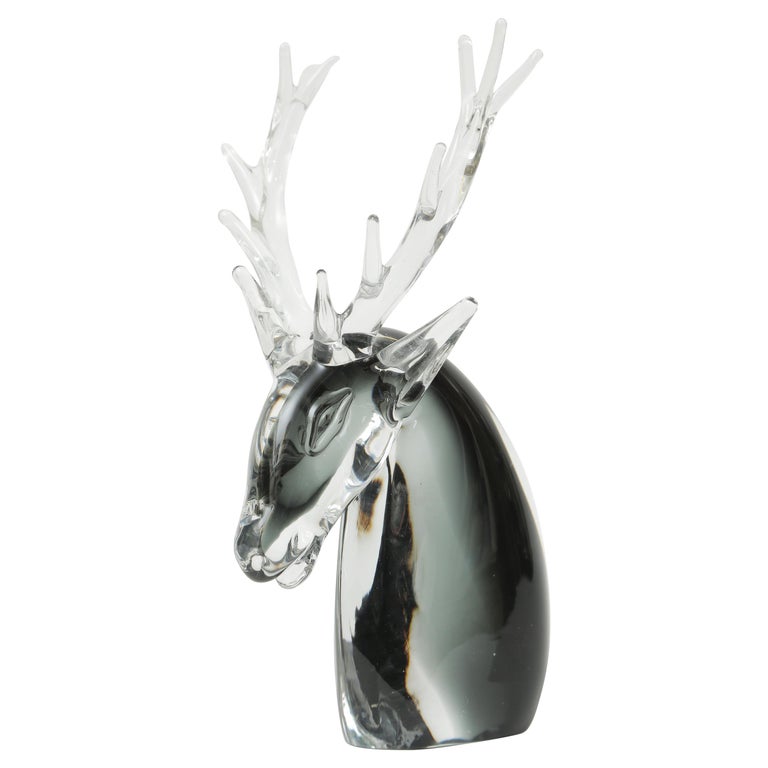 Rare Venetian Glass Sculpture Stag with Antlers, Midcentury Vintage ...