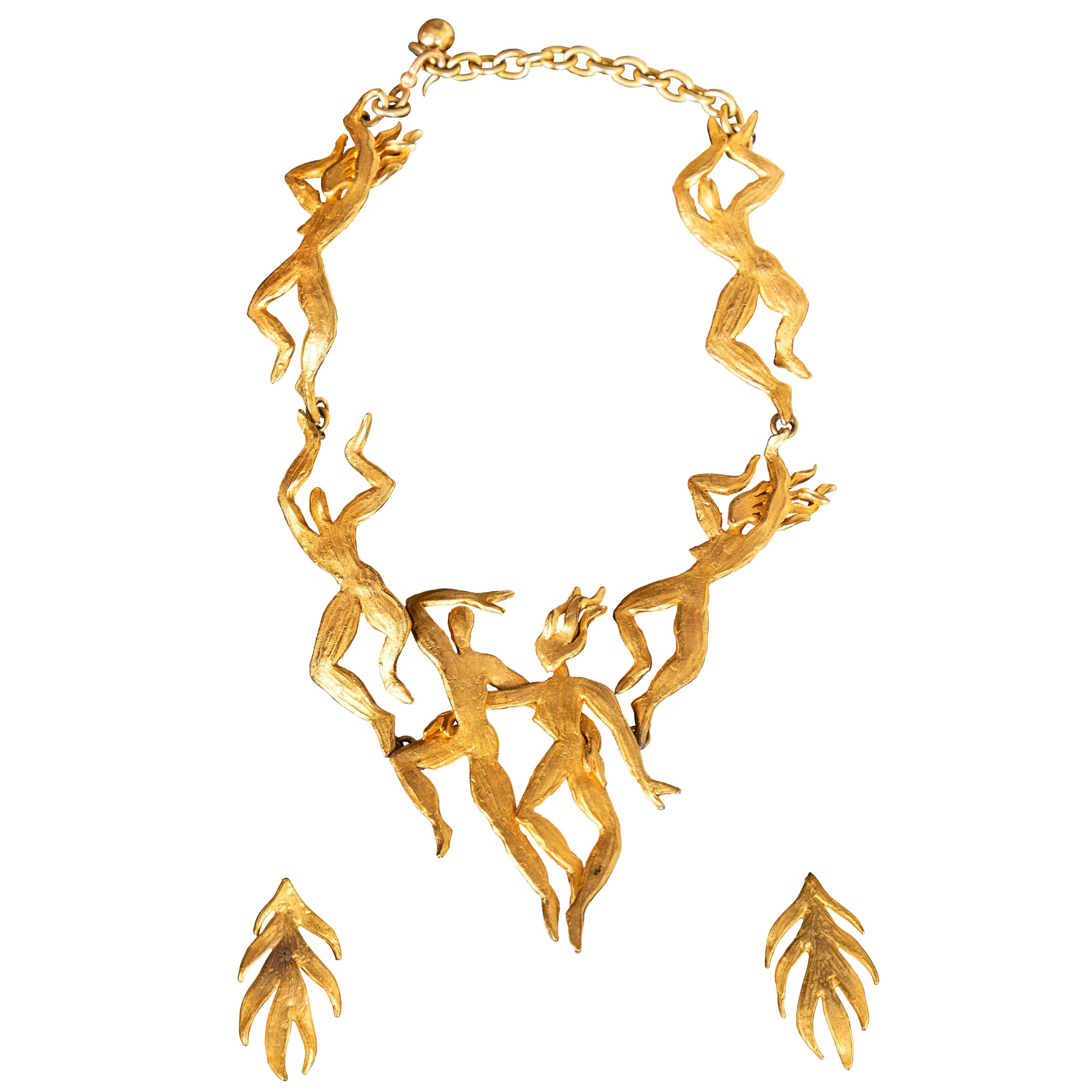 Rare Vermeil Figural Necklace and Earrings by Herve van der Straeten at ...