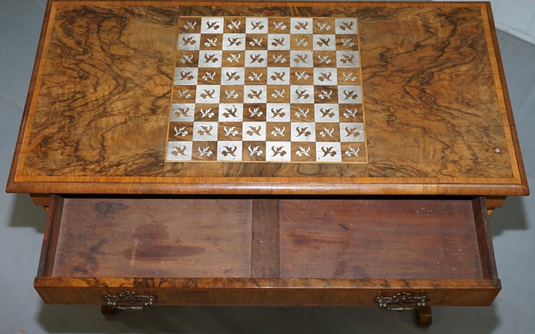 Rare Victorian 1860 Walnut with Silver Chess Board Games Table and ...