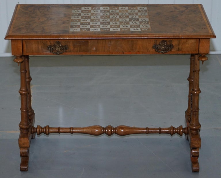 Rare Victorian 1860 Walnut with Silver Chess Board Games Table and ...