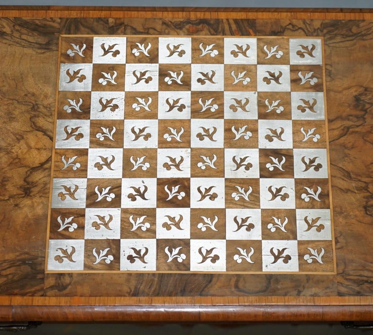 Rare Victorian 1860 Walnut with Silver Chess Board Games Table and ...