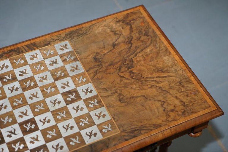 Rare Victorian 1860 Walnut with Silver Chess Board Games Table and ...